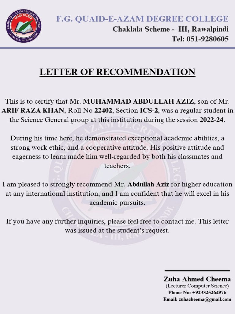 My Recomendation Letter | PDF