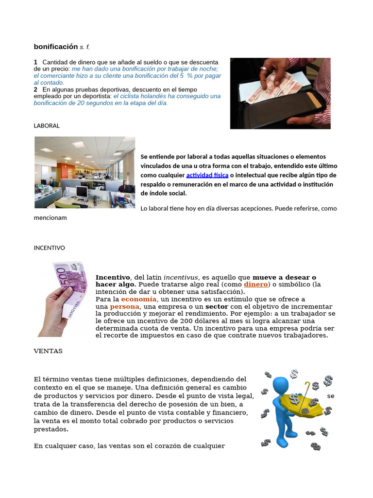 Bonificación e incentivos laborales en ventas | PDF | Dinero | Business