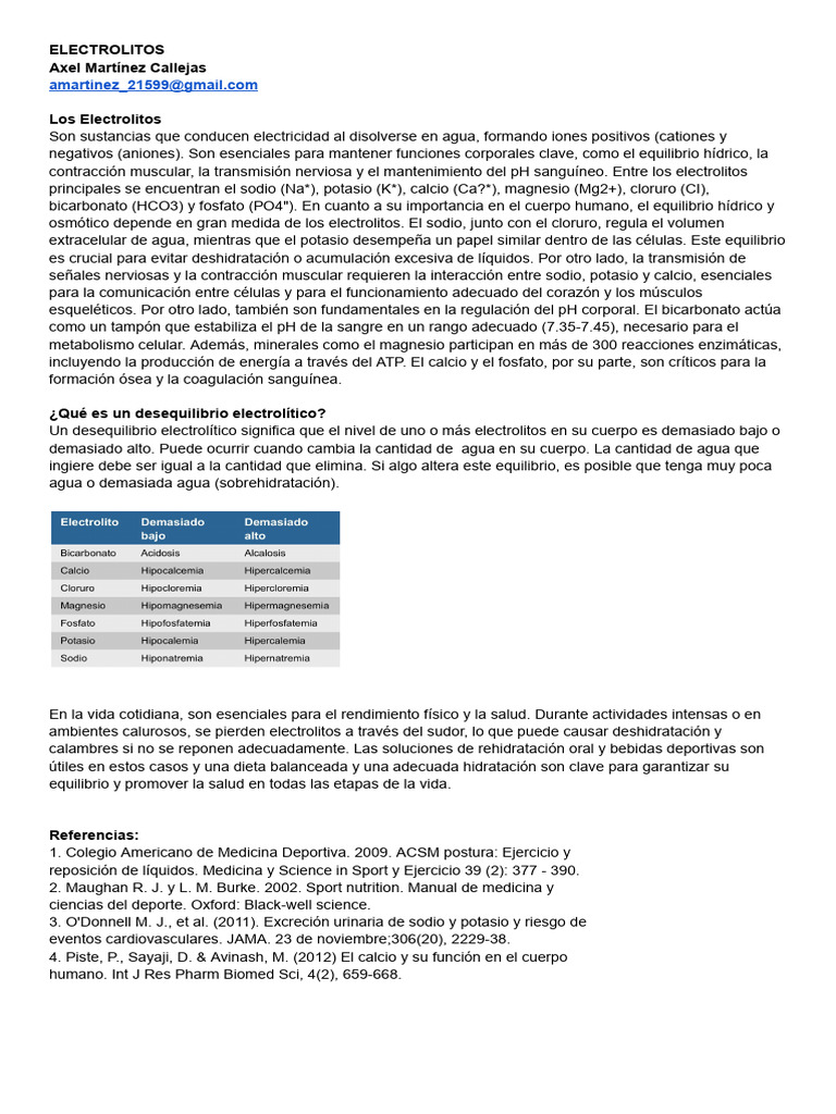 Electrolitos | PDF | Electrólito | Sodio