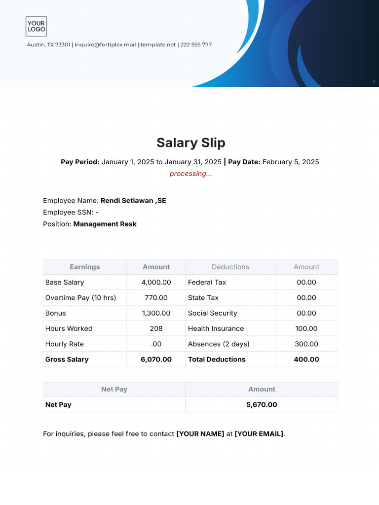 Free Salary Slip Template | PDF