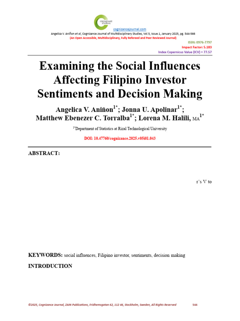 Social Influences on Filipino Investors | PDF | Survey Methodology | P ...