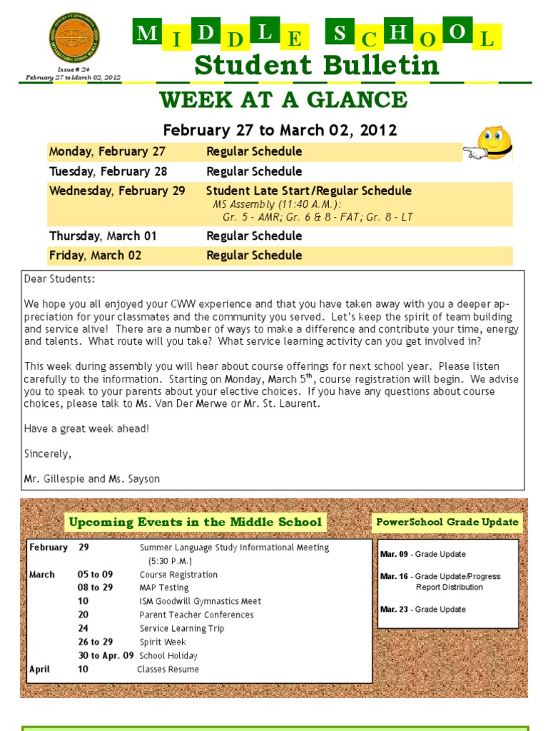 Student Bulletin: Week at A Glance | Download Free PDF | Spain | Sports
