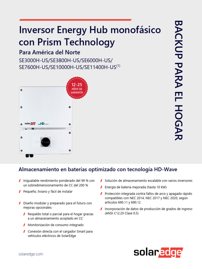 Se Solaredge Home Hub Inverter Datasheet Es MX | PDF | Poder (Física ...