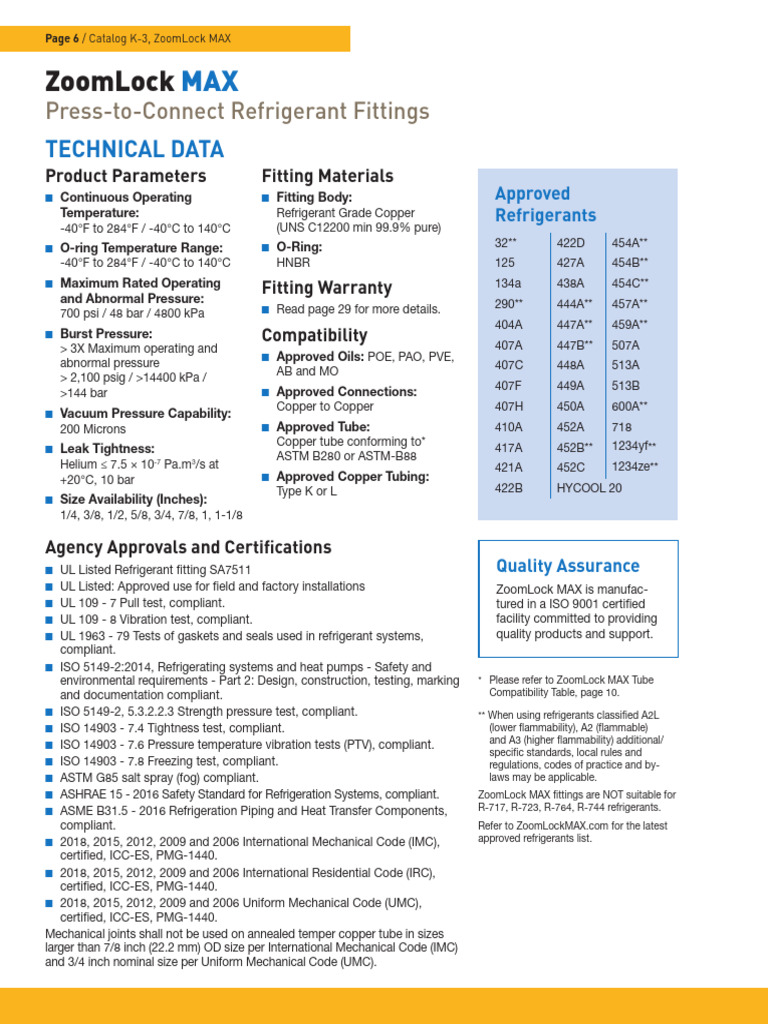 ZoomLock MAX Refrigerant Fittings Guide | PDF | Pipe (Fluid Conveyance ...