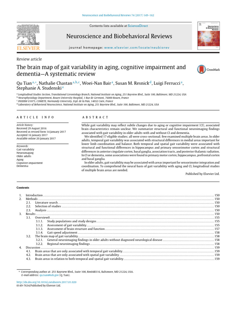 Brain Map of Gait Variability in Aging | PDF | Cingulate Cortex ...