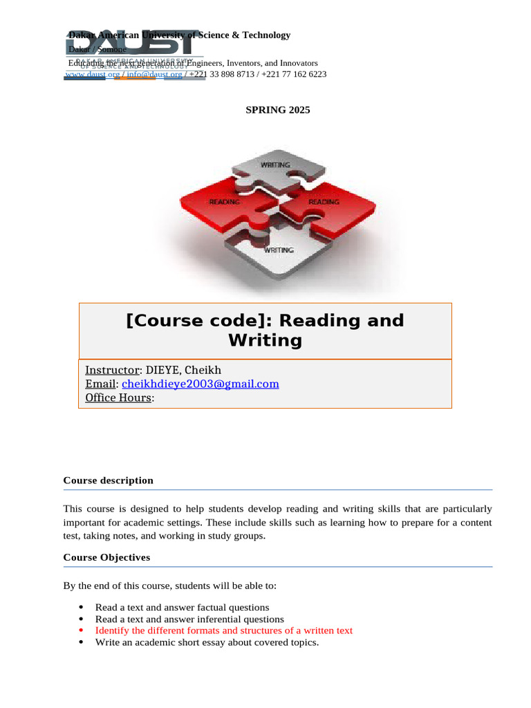 Reading and Writing Syllabus | PDF | Plagiarism | Academic Dishonesty