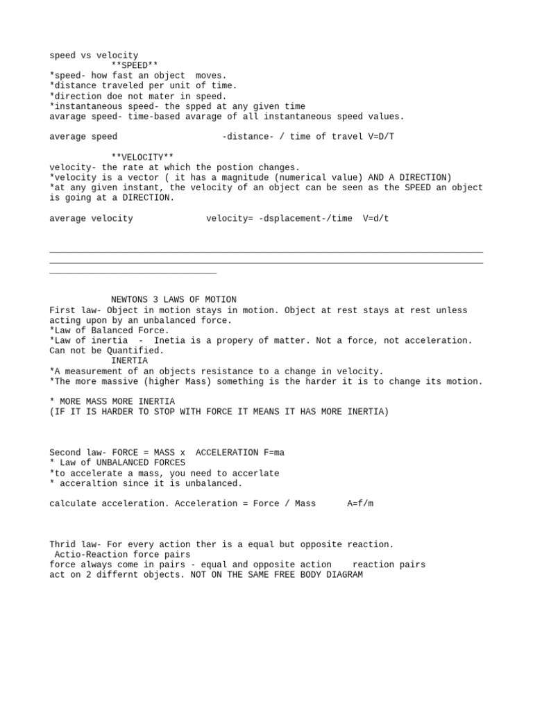 Speed, Velocity, and Newton's Laws | PDF