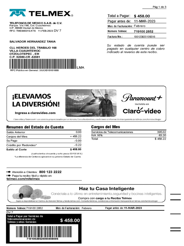 Recibo Telmex | PDF
