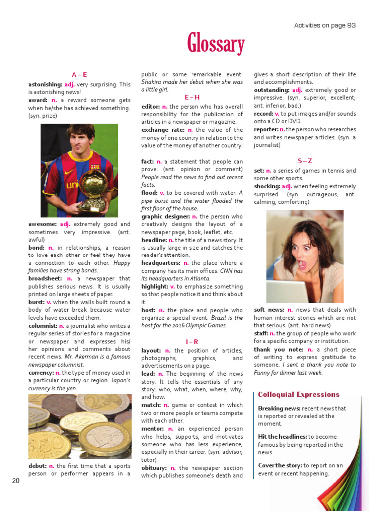 Level B1.1 Students Book. Glossary 121850 | PDF | Newspapers | News