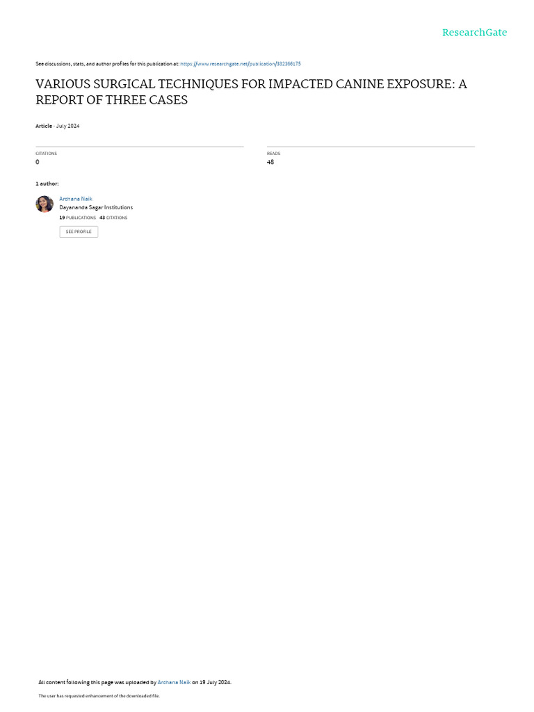 Various Surgical Techniques For Impacted Canine Exposure - A Report of ...