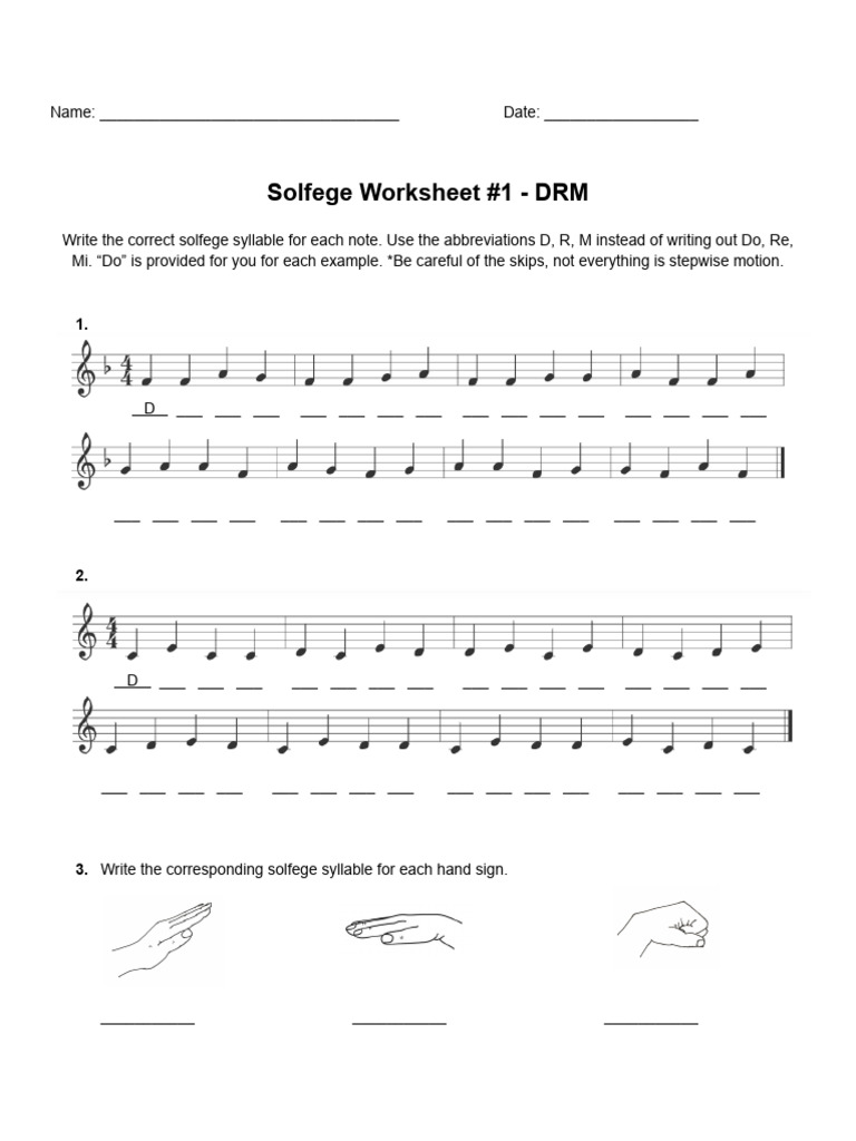 Solfege Worksheet #1 - DRM | PDF
