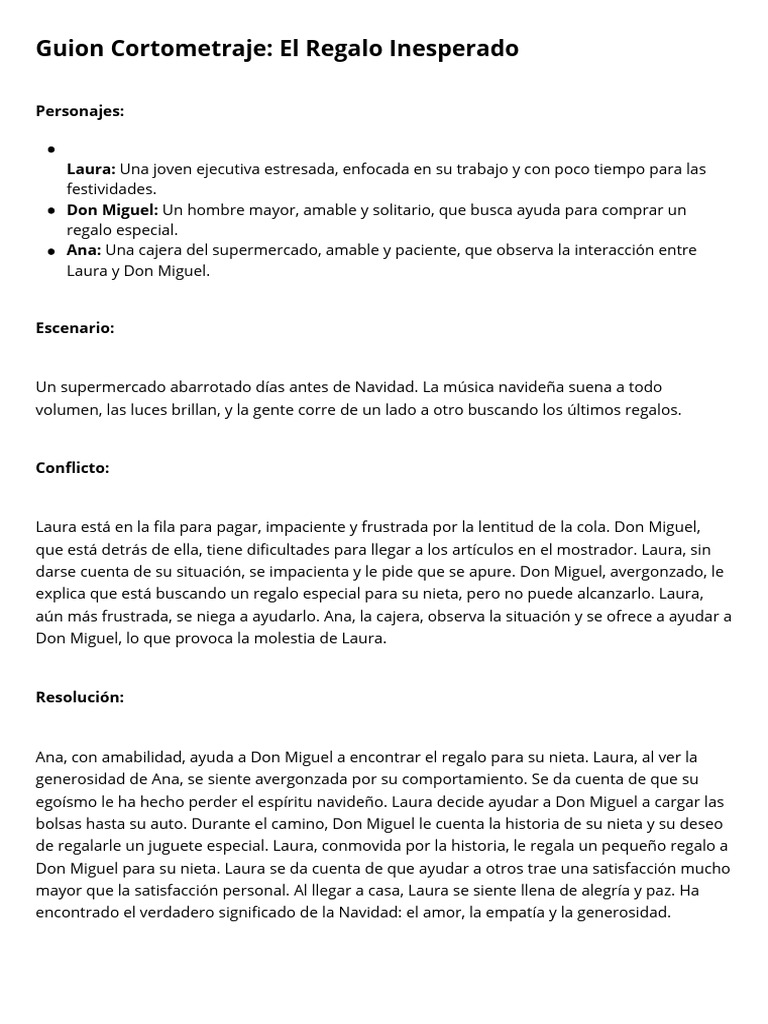 Guion Cortometraje El Regalo Inesperado | PDF