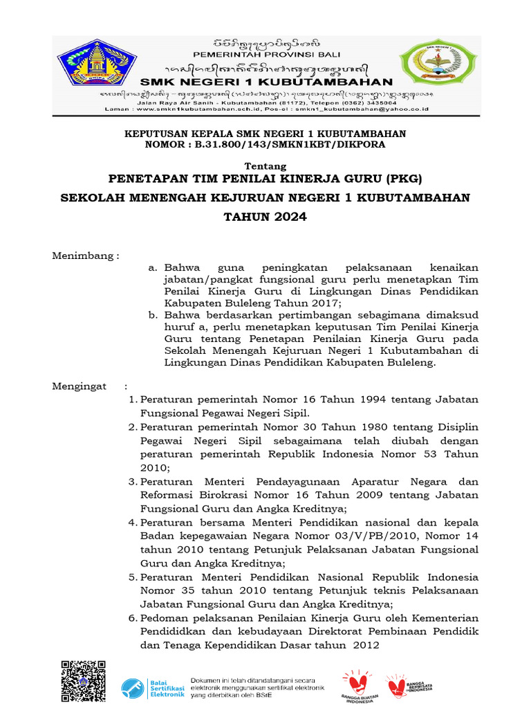 SK PKG REVISI TAHUN 2024 - Signed | PDF