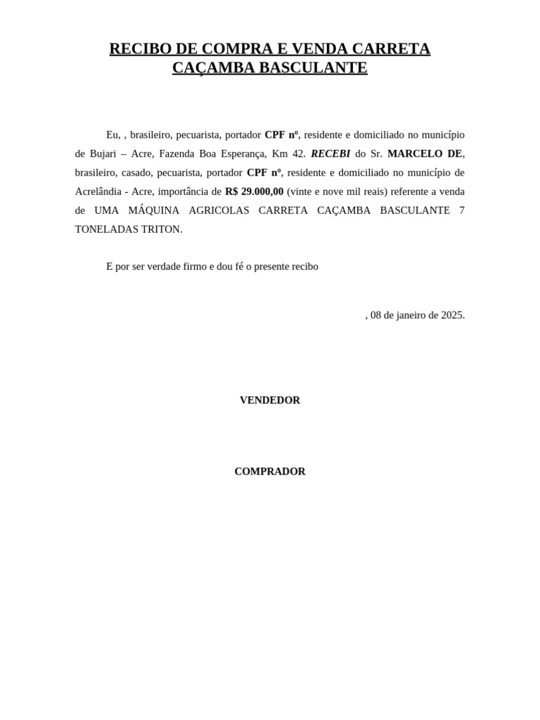 Recibo de Compra e Venda Modelo | PDF