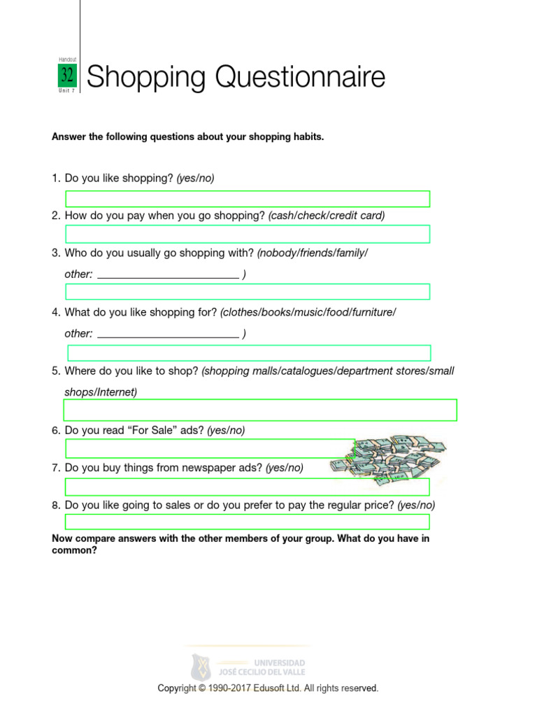 Tarea-13-Basic-I-Handout-32-Unit-7-For-Sale-Shopping-Questionnaire | PDF