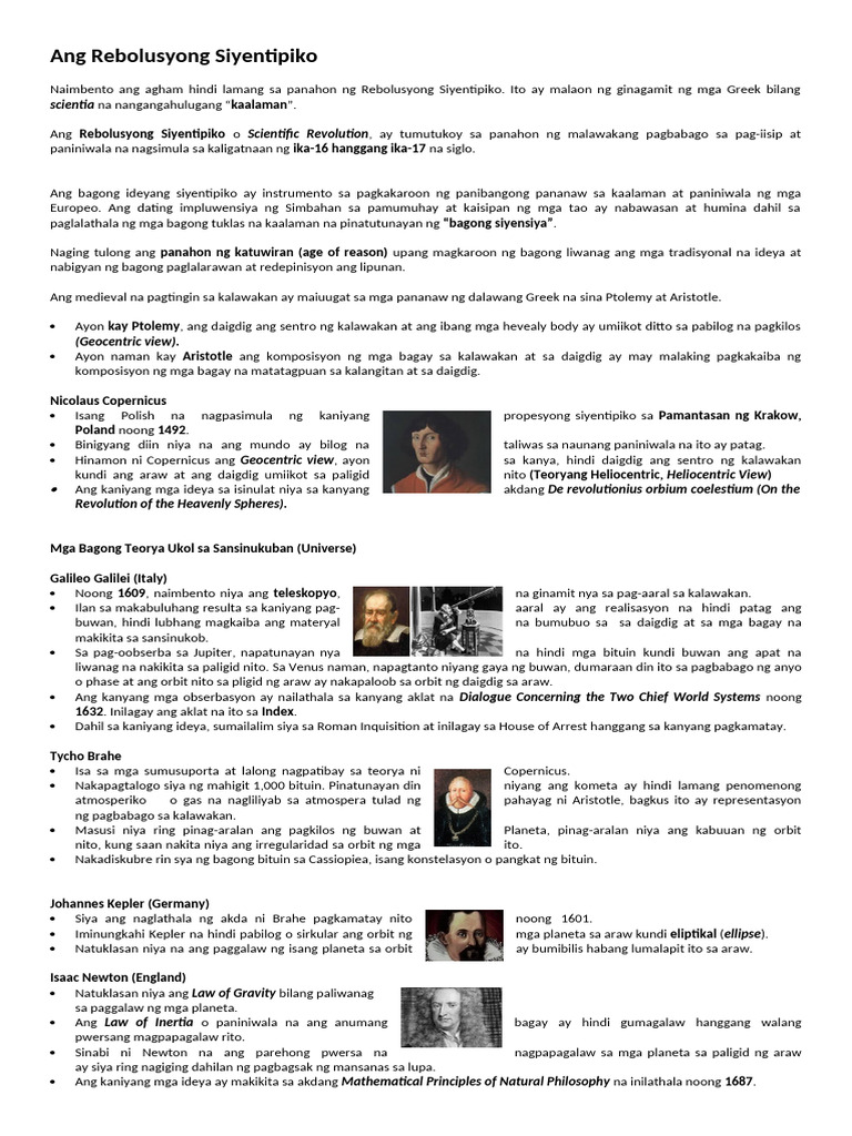 Lesson Plan 5 Rebolusyong Siyentipiko | PDF