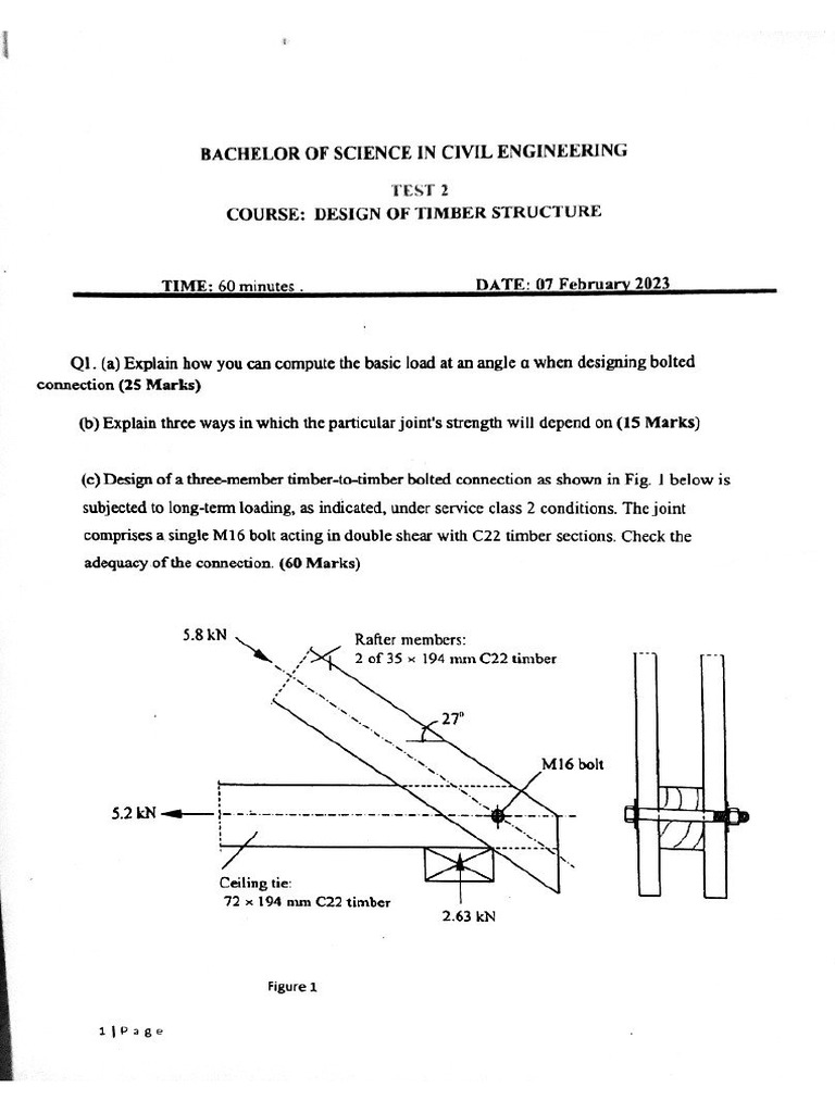 Design of Timber Test 2 2022-23 | PDF