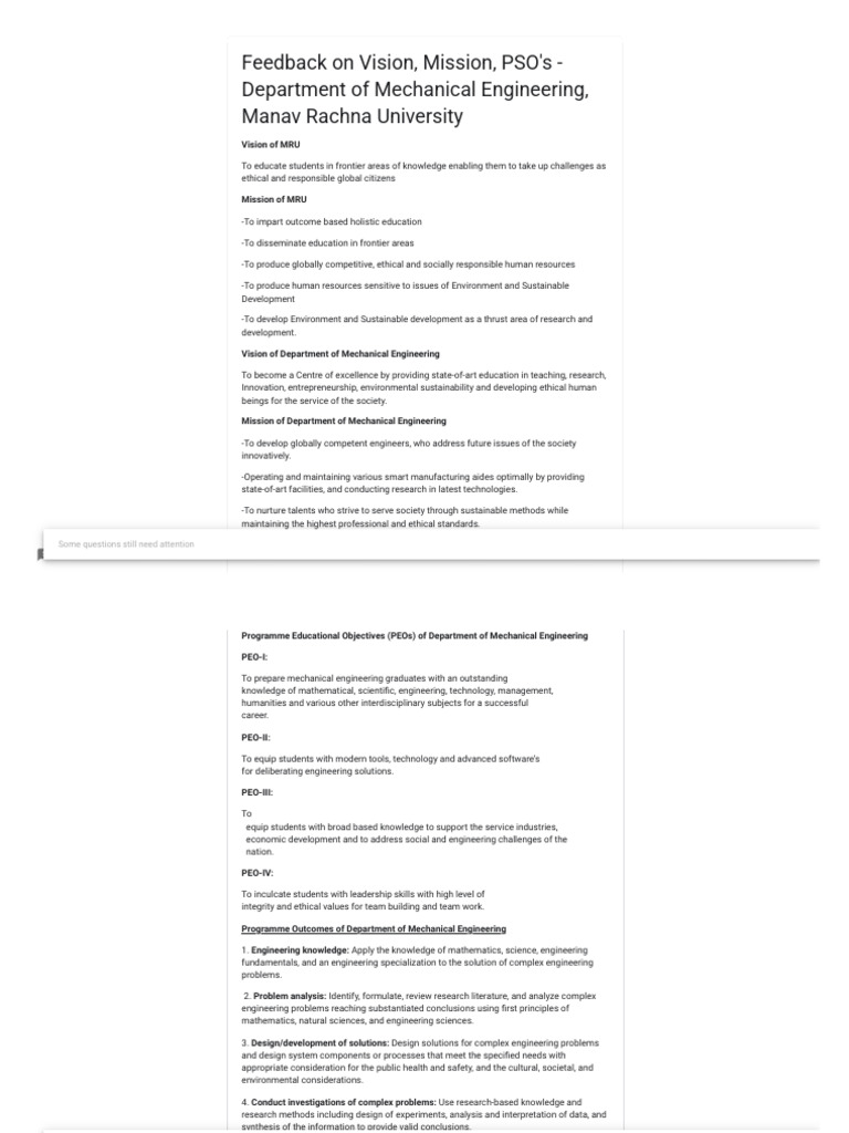 Vision and Mission of Mechanical Engineering | PDF | Engineering | Knowledge