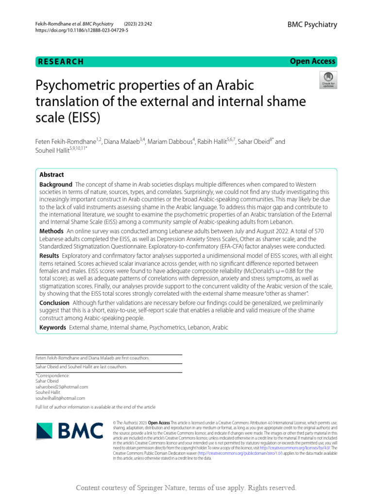 Psychometric_Properties_of_an_Arabic_Translation_o | PDF | Shame | Social Psychology