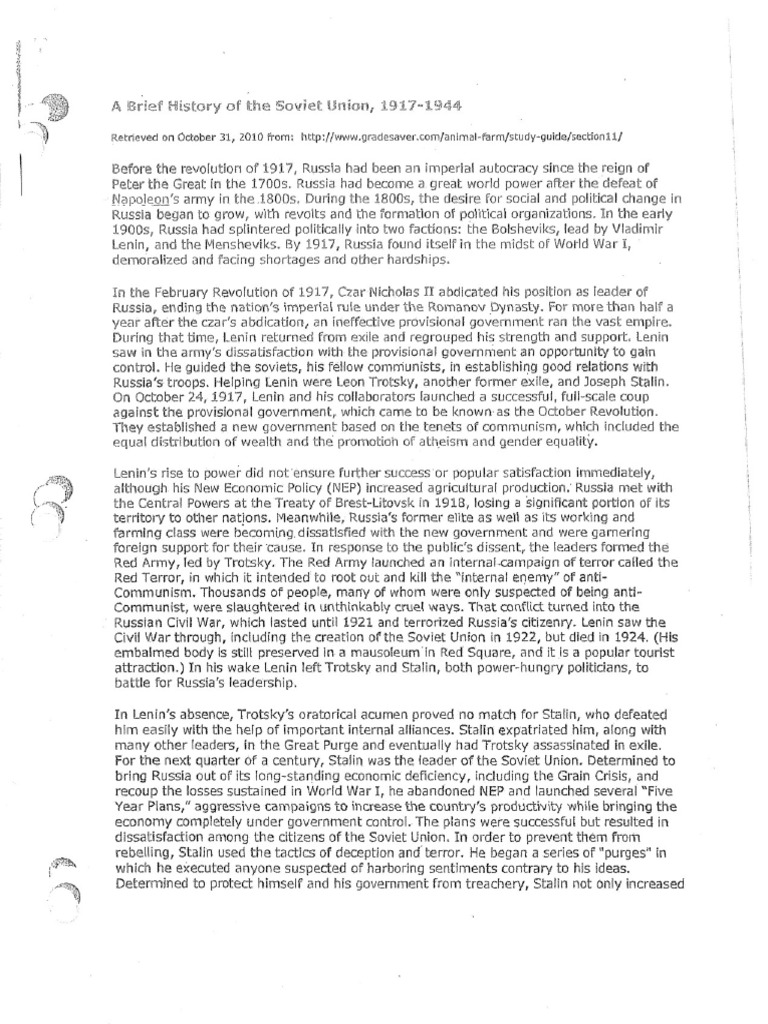 2024 Animal Farm Student Package | PDF | Vladimir Lenin | Leon Trotsky