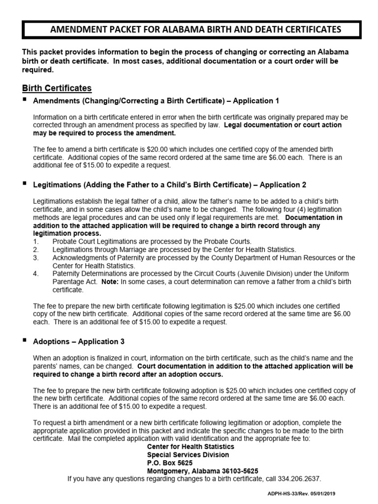 Alabama Birth and Death Certificate Amendments | PDF | Identity ...