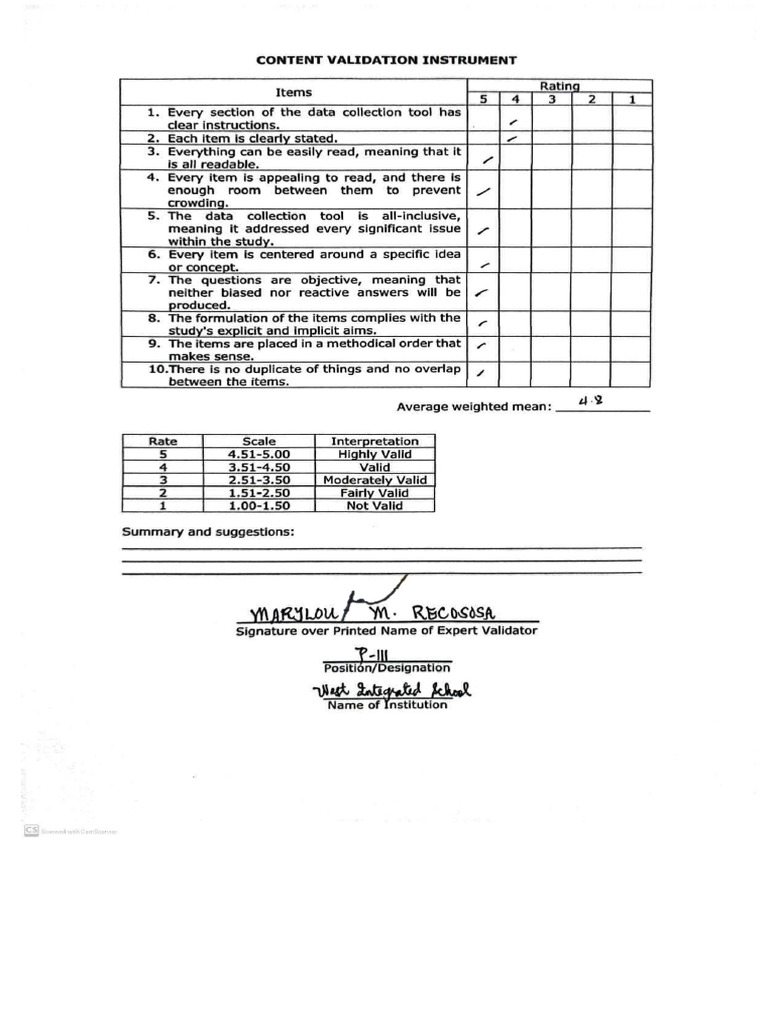 Validation Instrument Principal | PDF