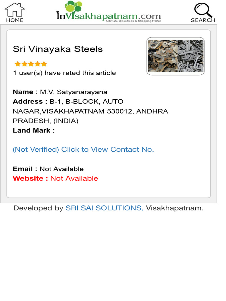Sri Vinayaka Steels Info Visakhapatnam | PDF