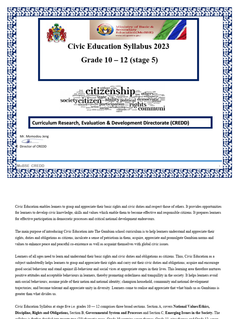 Officail Civic Education Syllabus For Stage - 5 - Grades 10-12 | PDF ...