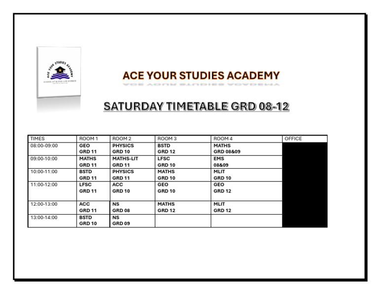 Saturday Timetable Updated | PDF