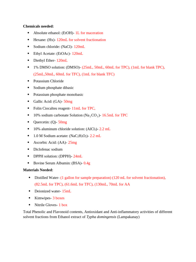 Chemicals Needed With Red | PDF