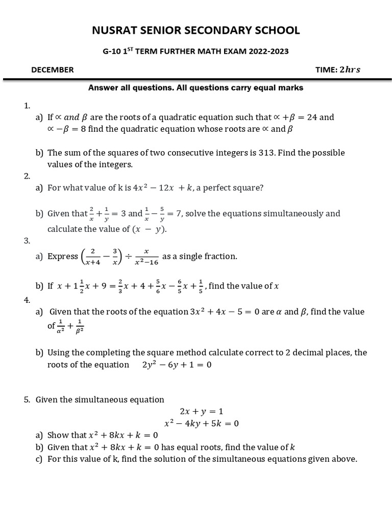 Further Math Exam 2022-2023 Guide | PDF