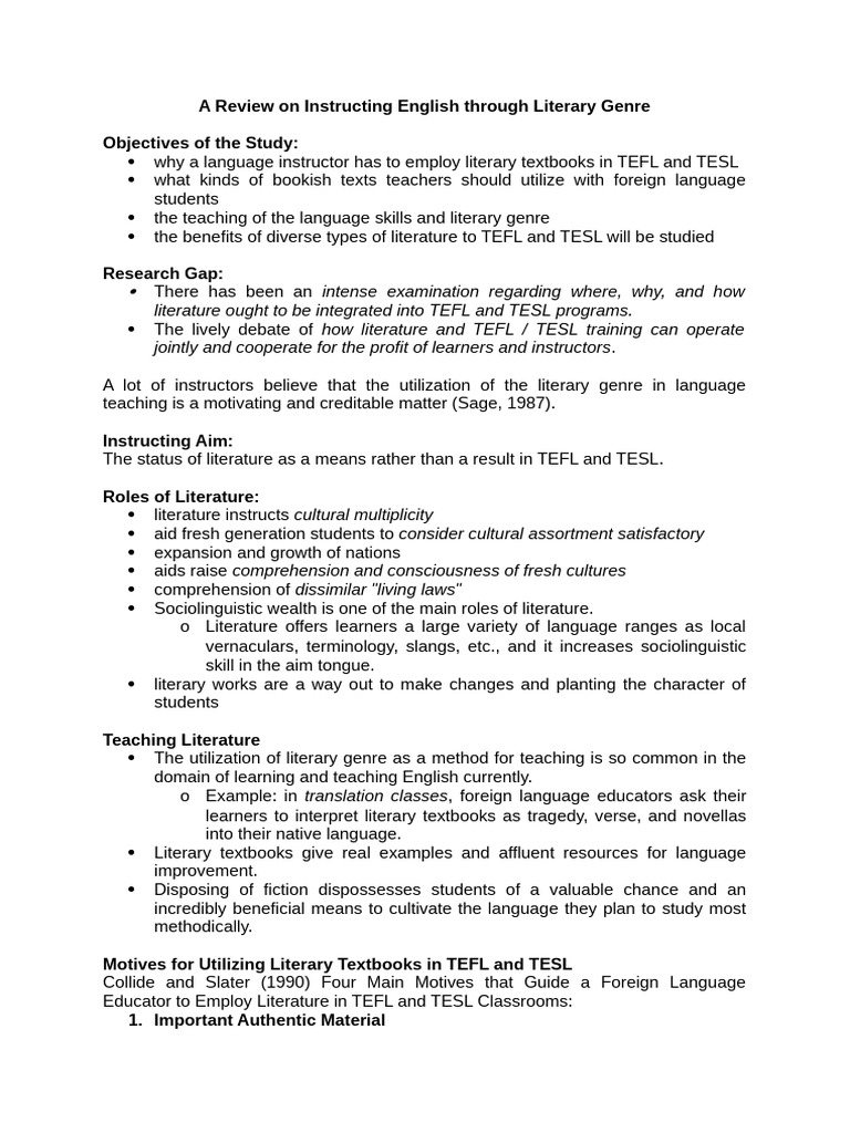 A Review On Instructing English Through Literary Genre | PDF | English ...