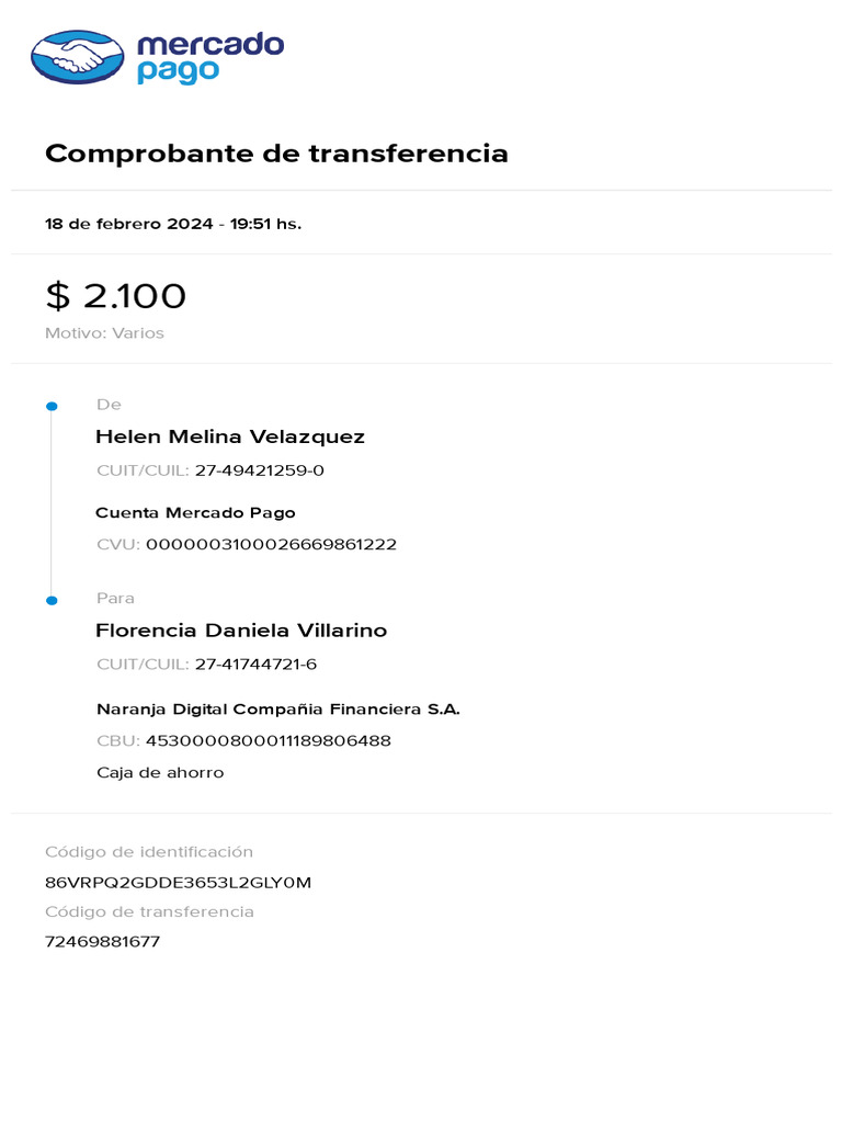 Comprobante de Transferencia: Helen Melina Velazquez | PDF