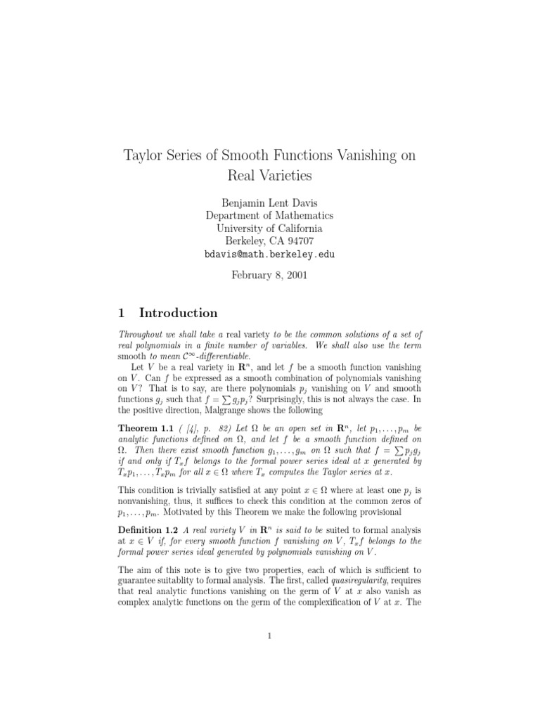 Taylor Series & Real Varieties | PDF | Ring (Mathematics) | Function ...