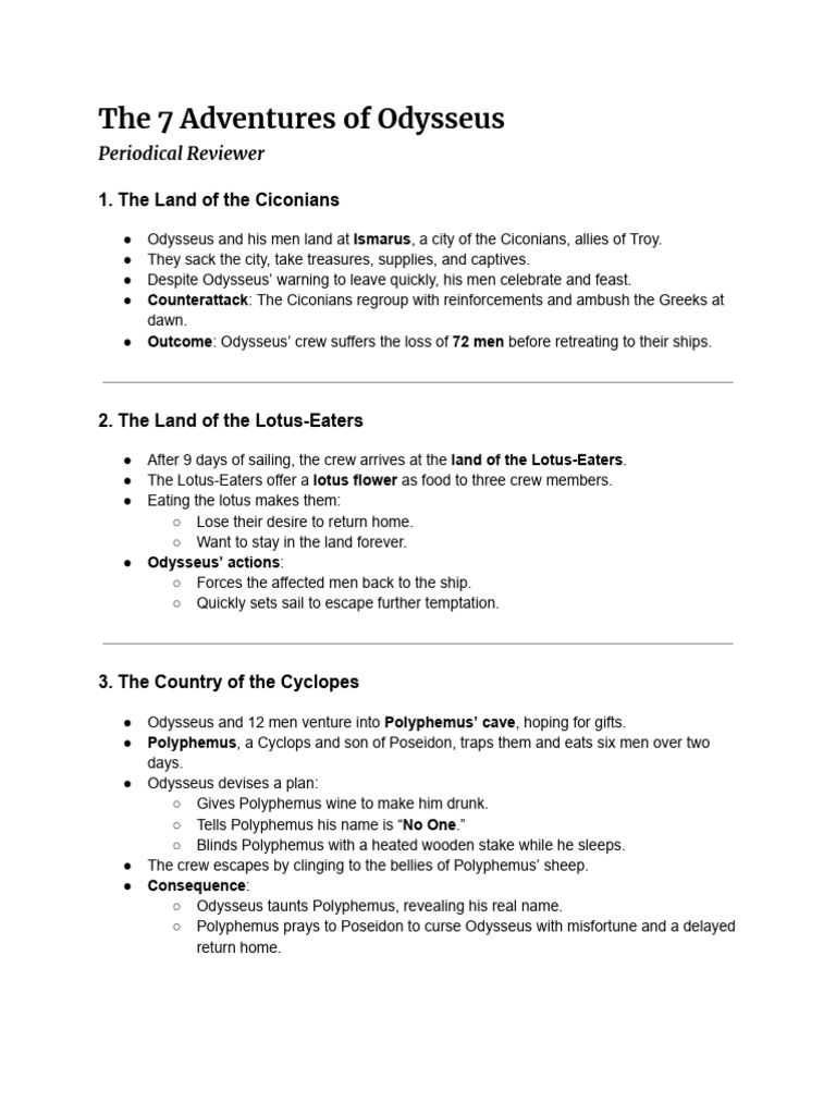 Odysseus' First Adventures Explained | PDF | Odysseus | Odyssey