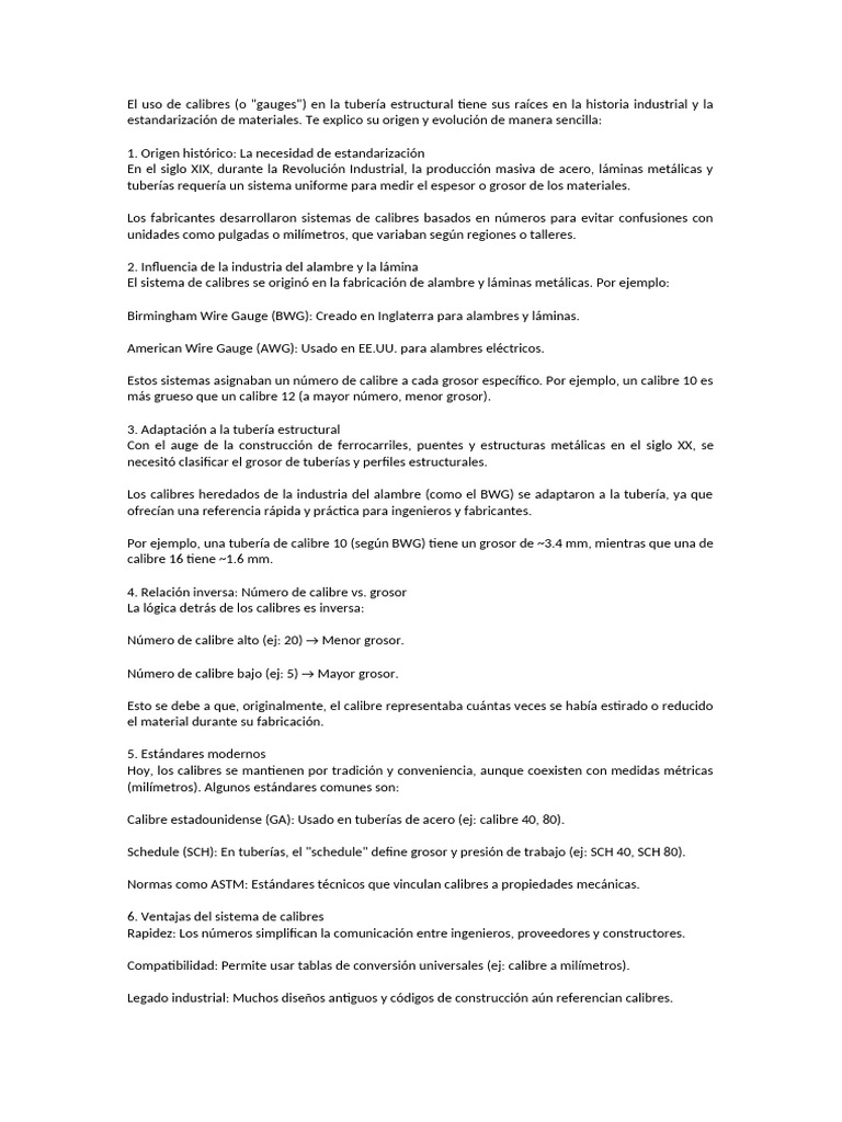 Historia y uso de calibres en tuberías | PDF | Calibre | Acero