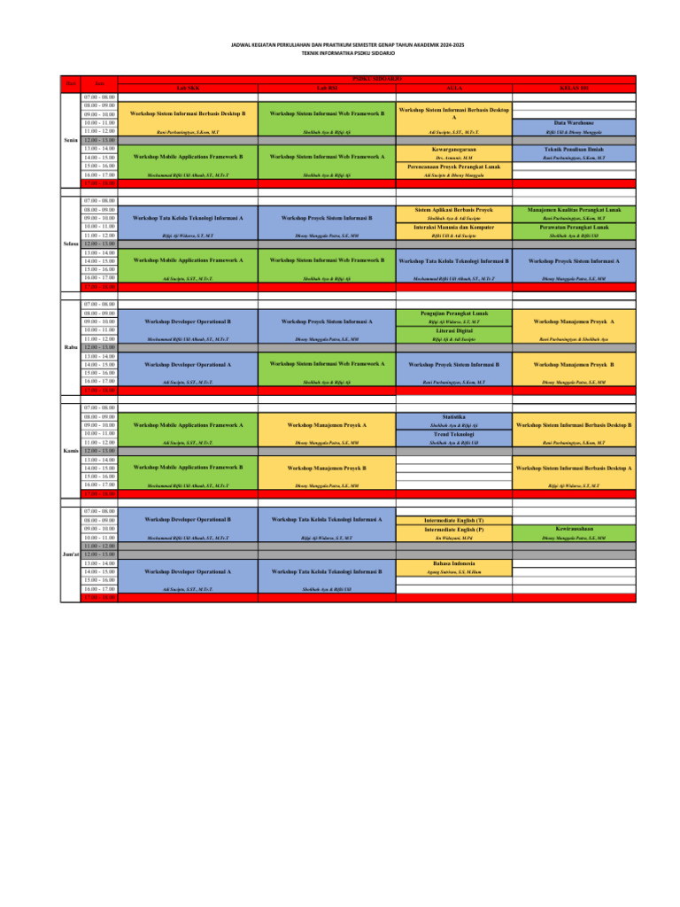 Jadwal SMT Genap 2024-2025 Baru Filkom | PDF