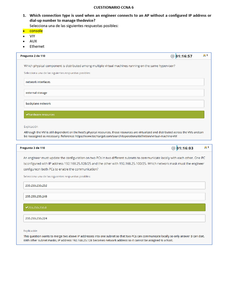 Cuestionario Ccna 6 | PDF