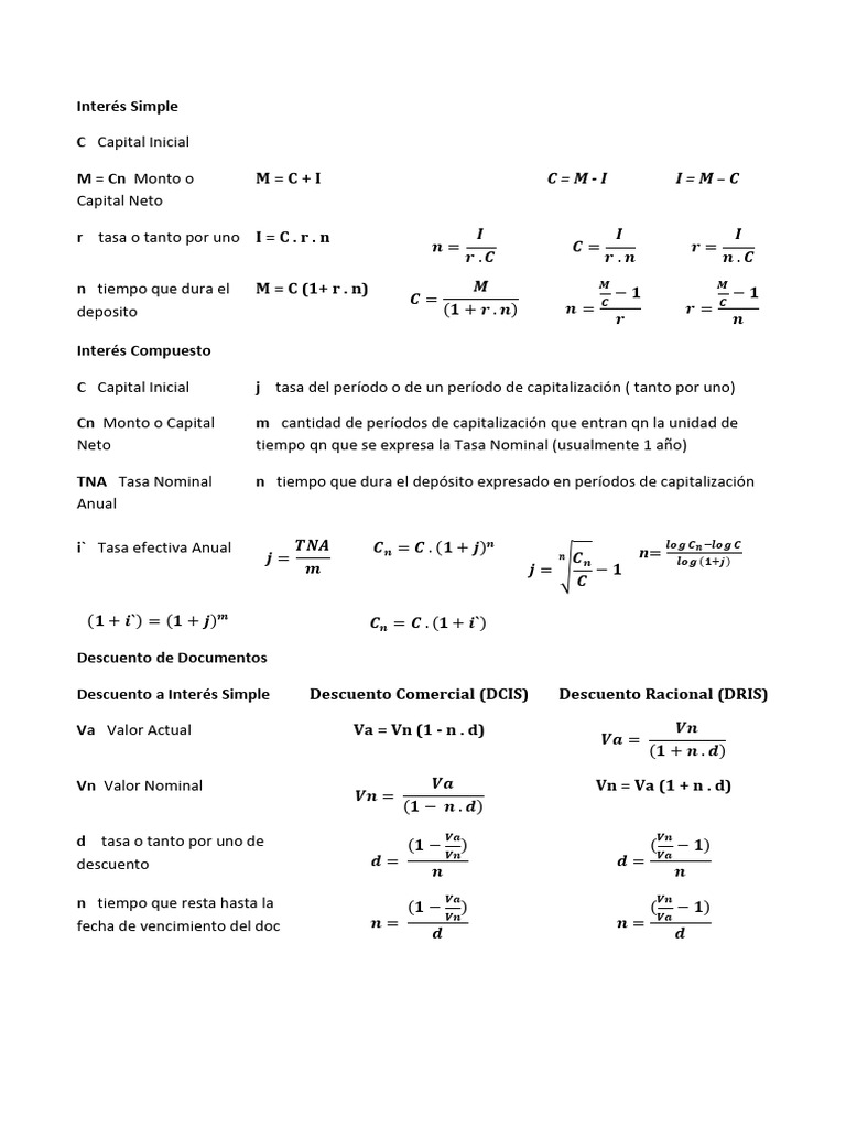 Formulas Mat Fin 05 | PDF | Macroeconómica | Interés