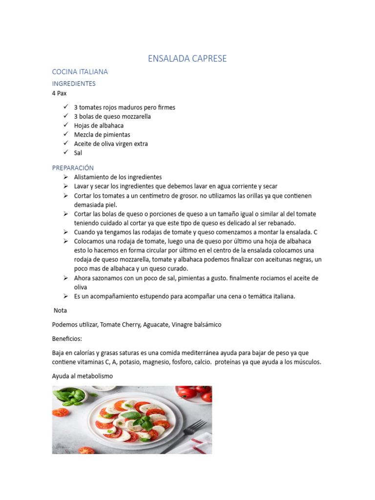 Ensalada Caprese | PDF | ensalada | Cocina italiana