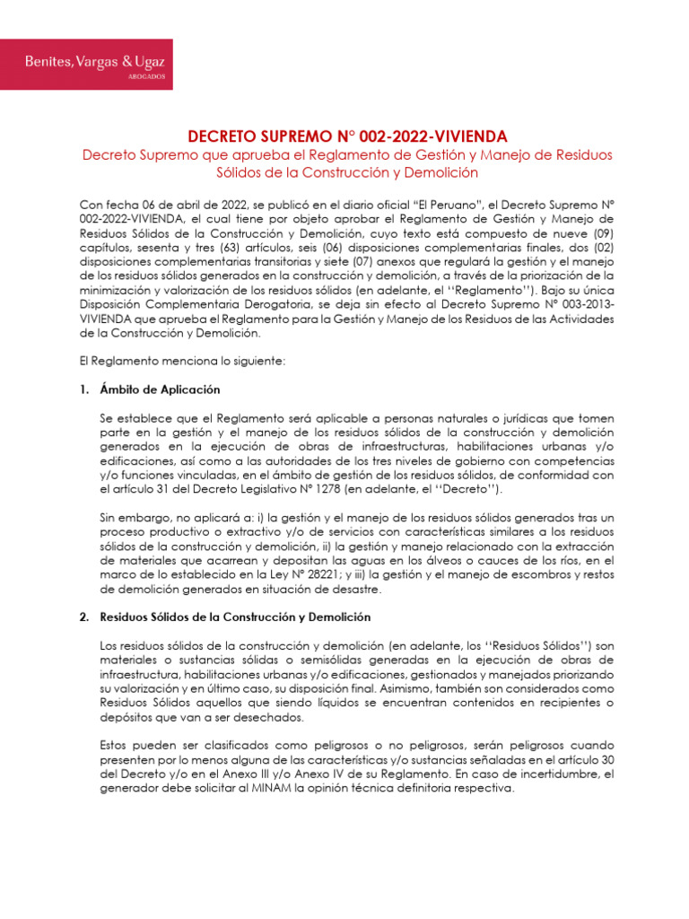 Alerta Decreto Supremo #002 2022 VIVIENDA | PDF | Residuos | Gestión de residuos