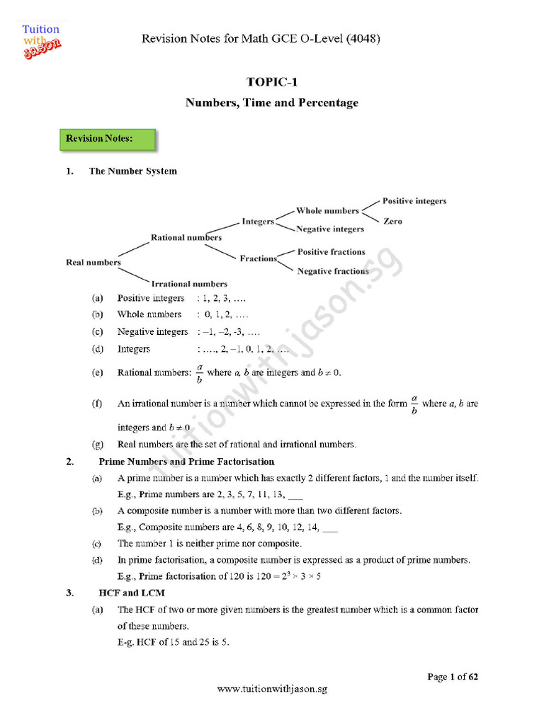 Revision Notes For Math GCE O Level 4048 For Website Edited 26 Sep 22 1 ...