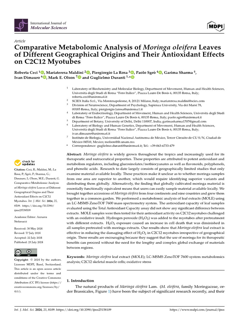 Comparative Metabolomic Analysis of Moringa Oleifera Leaves of ...