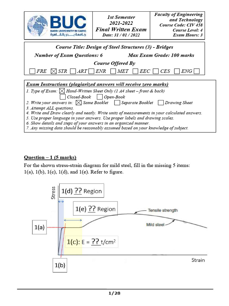 CIV 458_Final Exam_Jan 2022 | PDF | Bending | Beam (Structure)