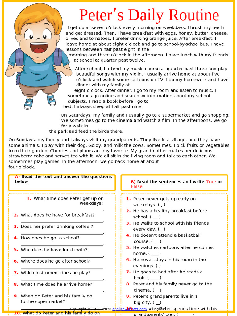 Daily Routine Reading | PDF | Cuisine | Foods