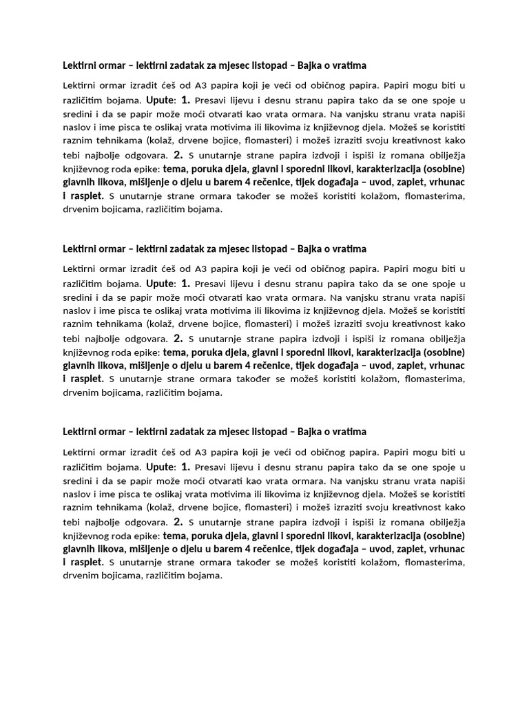 Lektirni ormar, bajka o vratima | PDF