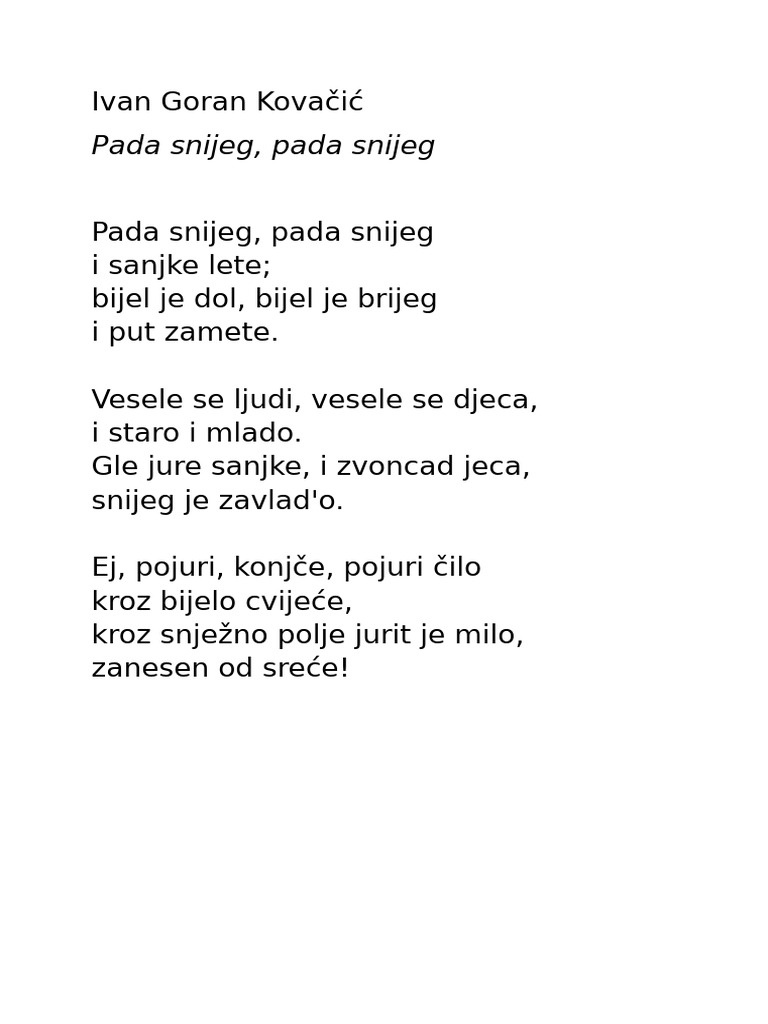 Ivan Goran Kovačić, Pada Snijeg, Pada Snijeg | PDF