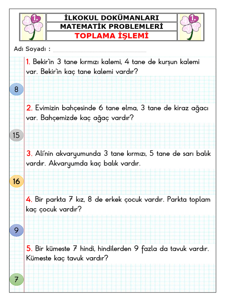 1-Sinif Matematik Toplama Problemleri | PDF