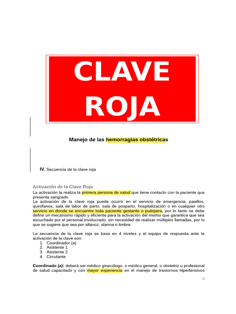 Protocolo Clave Roja en Hemorragias Obstétricas | PDF | Sangre ...