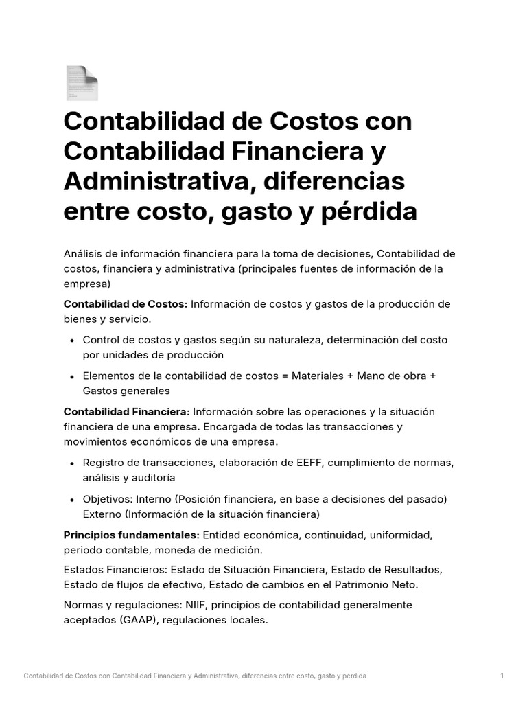 Contabilidad de Costos Con Contabilidad Financiera y Administrativa, Diferencias Entre Costo ...